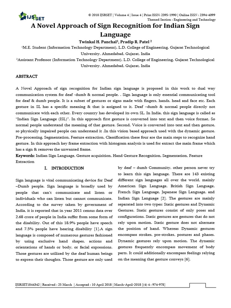 A Novel Approach Of Sign Recognition For Pdf Sign Language