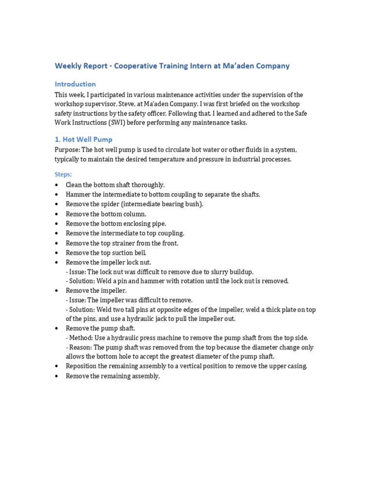 Weekly Report Maaden Company | PDF | Pump | Machines