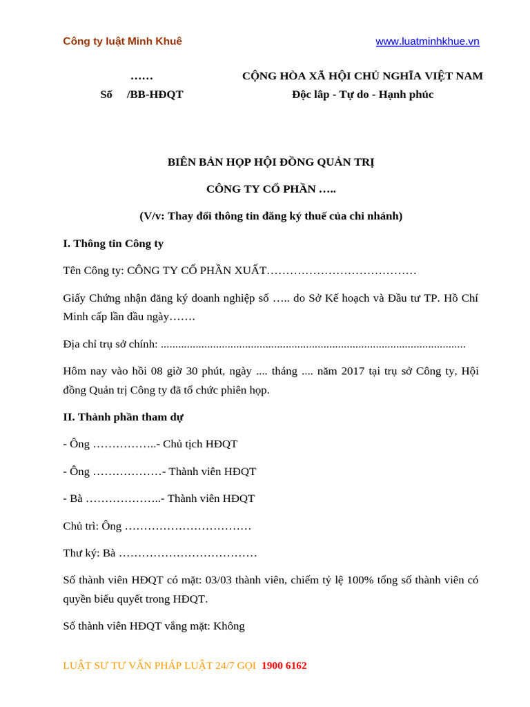 Bien Ban Hop Hoi Dong Quan Tri - 1005104453 | PDF