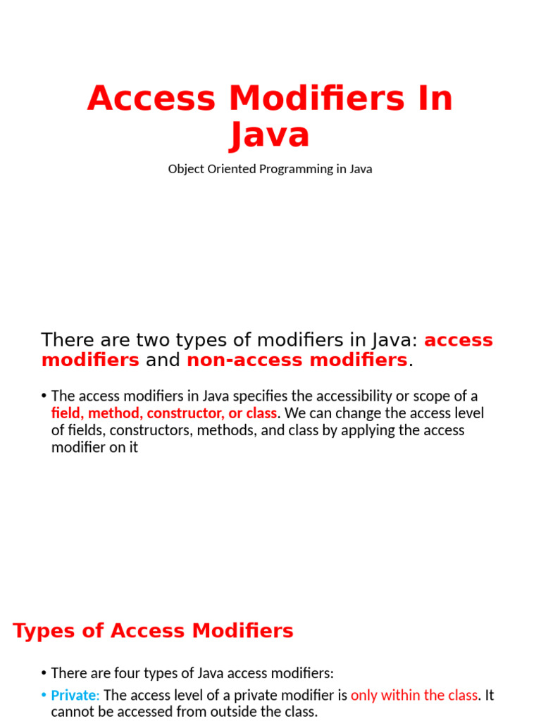 Lecture 21-Modifiers | PDF | Class (Computer Programming) | Method (Computer Programming)