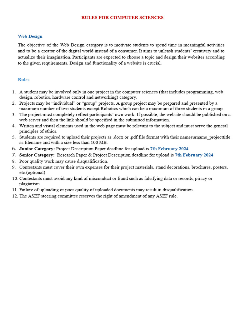 ASEF 2024 Computer Sciences Rules | PDF | Computer Network | Computer Security