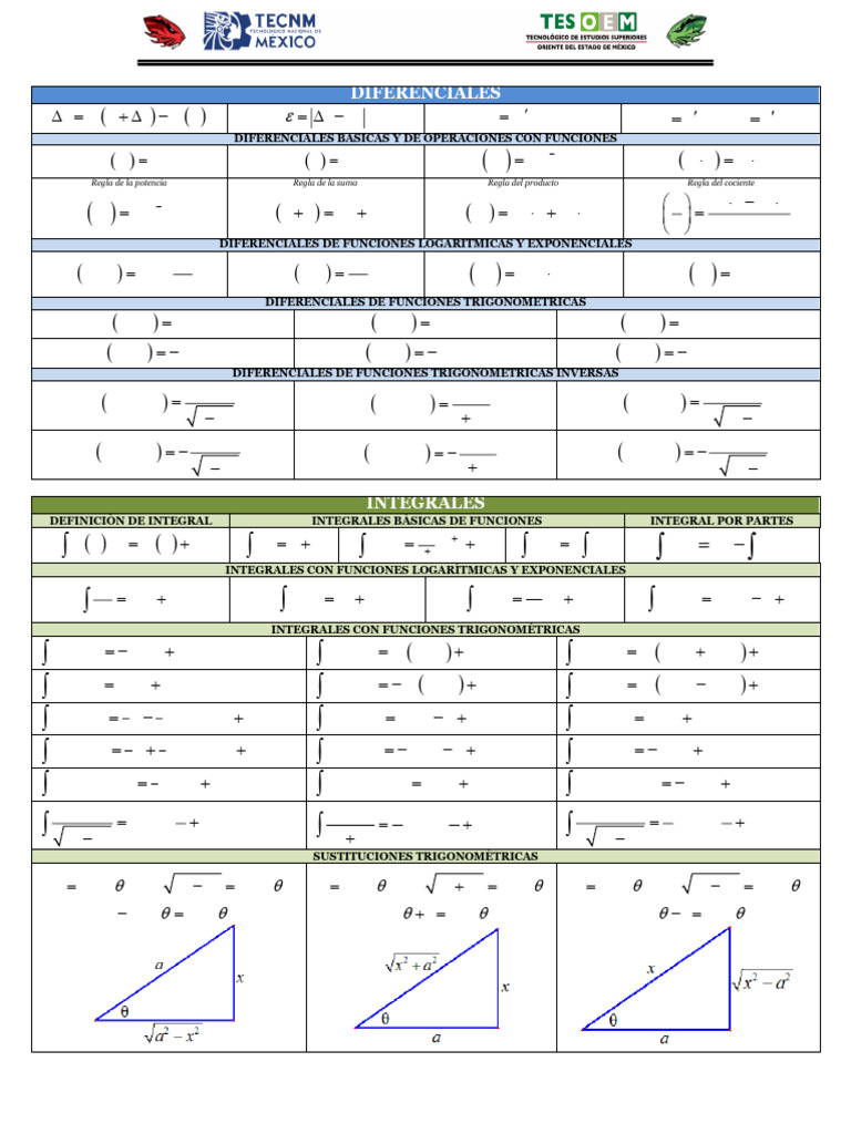 Calculo Integral Formulario Diferenciales e Integrales | PDF ...