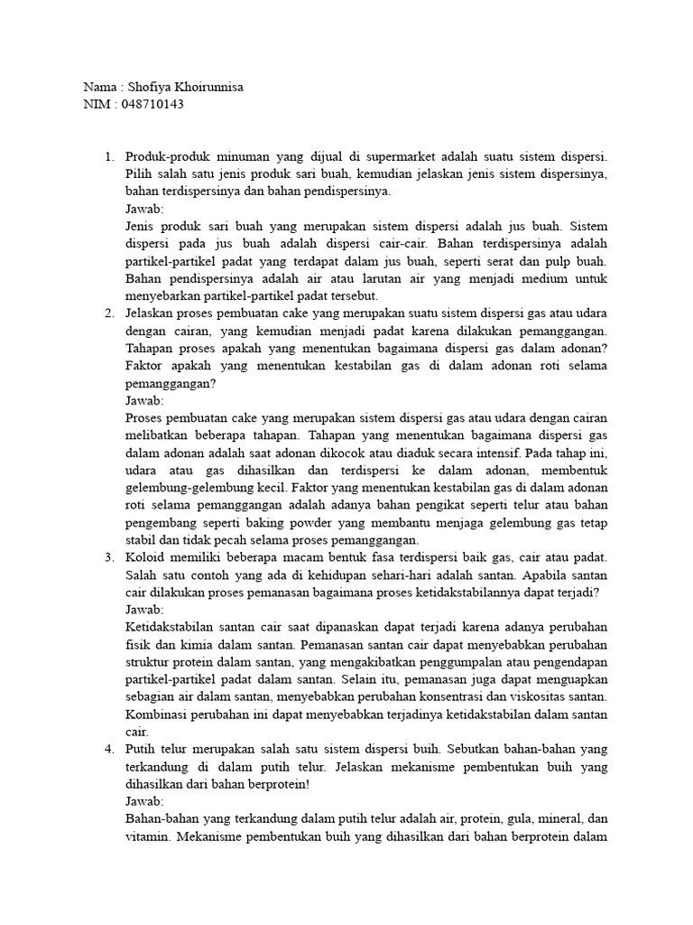 Tugas 2 - PANG4112 - Kimia Fisik Pangan | PDF