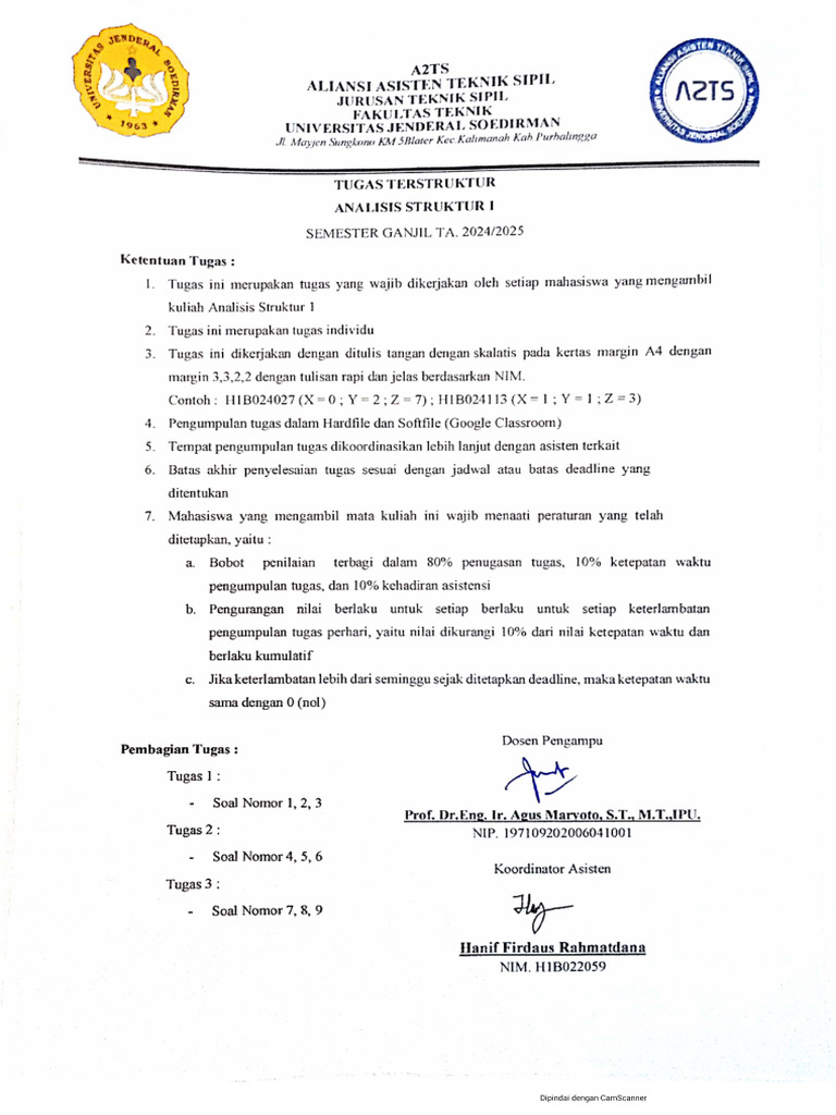 Tugas Terstruktur Analisis Struktur 1 Setelah UTS TA 20242025 | PDF