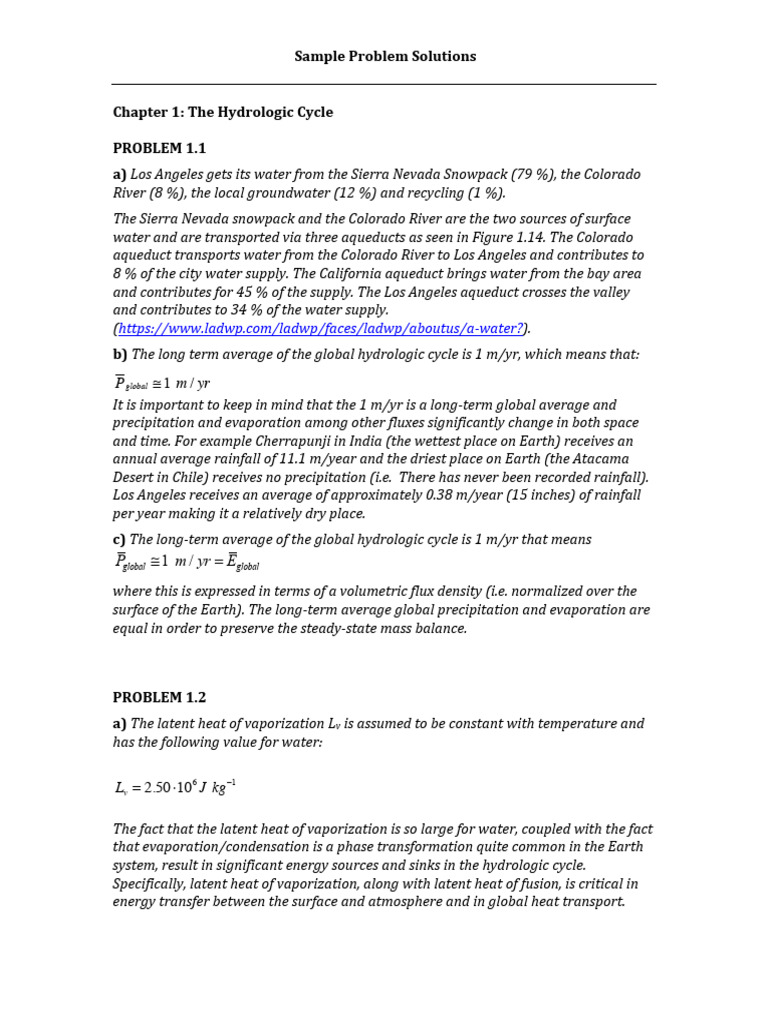 Hydrology Problem Solutions Guide | PDF | Latent Heat | Density