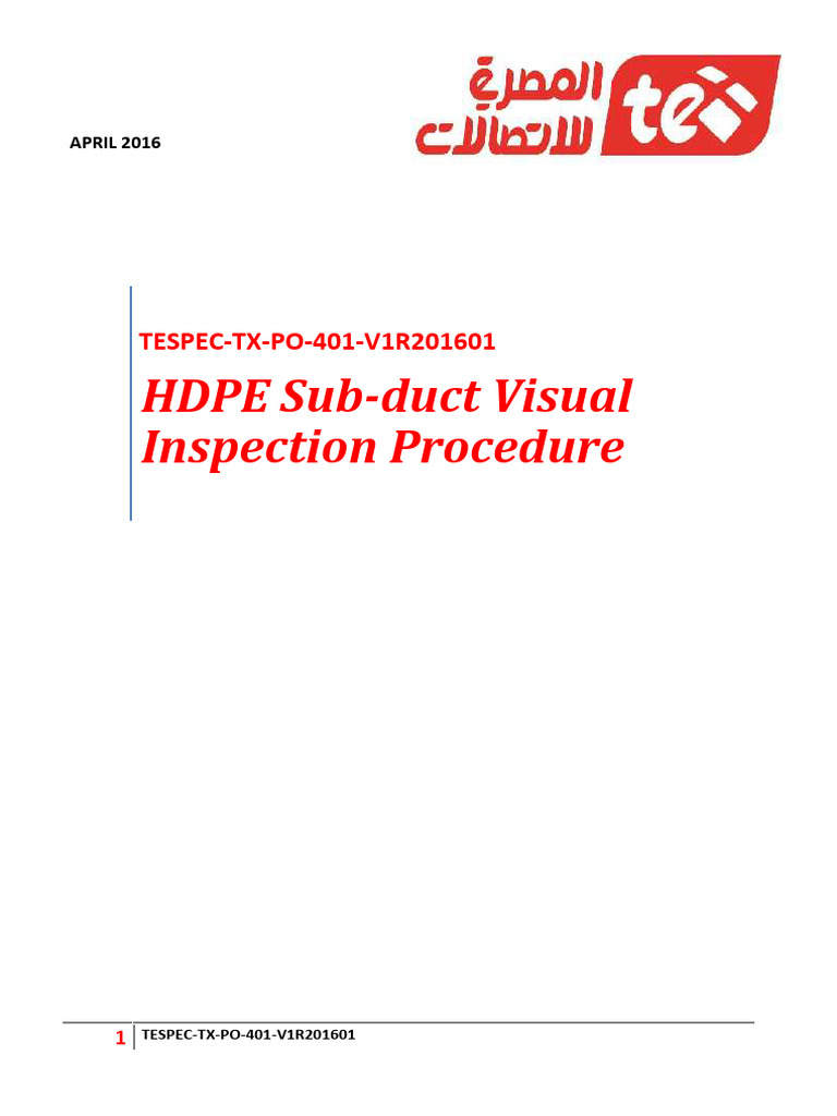 4.01 Hdpe Sub-Duct Visual Inspection Procedure | PDF