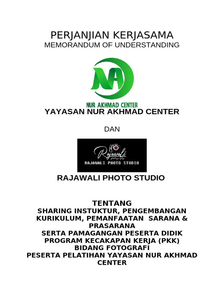 MOU Rajawali Studio & Yayasan Nur Akhmad Center PKK | PDF | Karier ...
