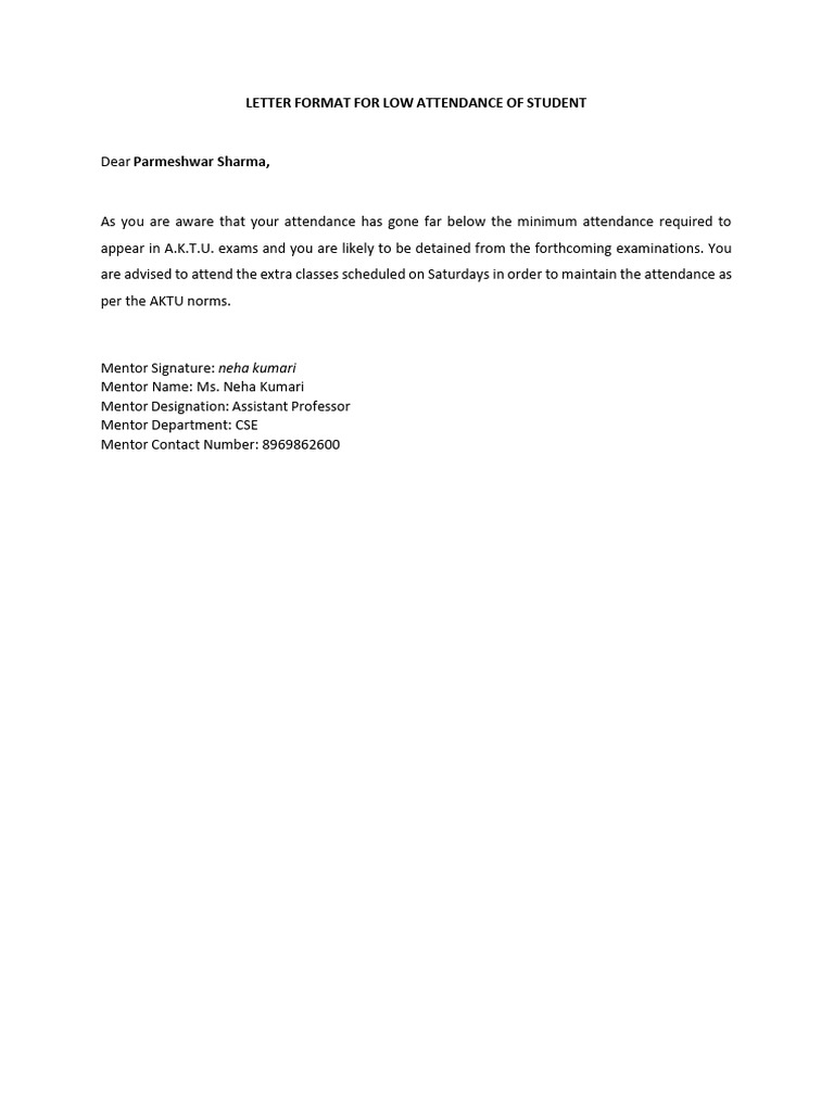 Attendance Later of Parmeshwar Sharma | PDF