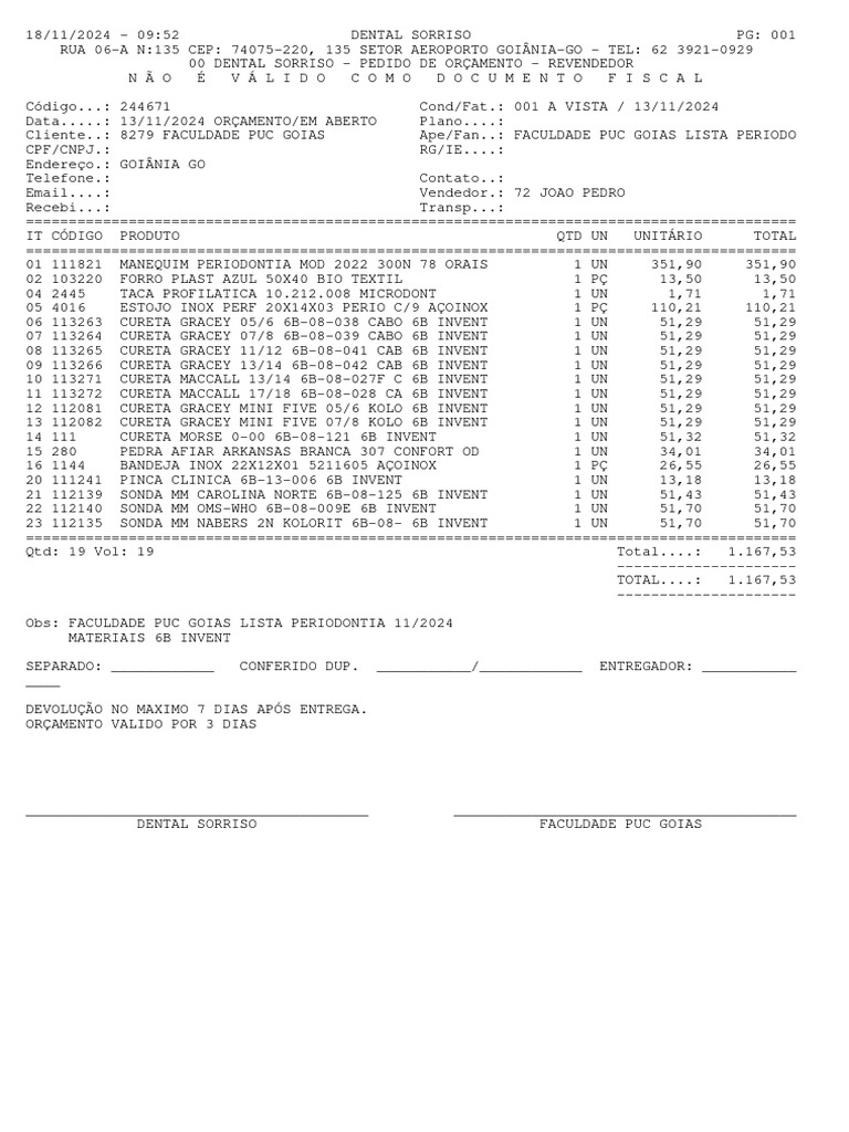 Faculdade Puc Goias Lista Periodontia 11-2024 6B | PDF