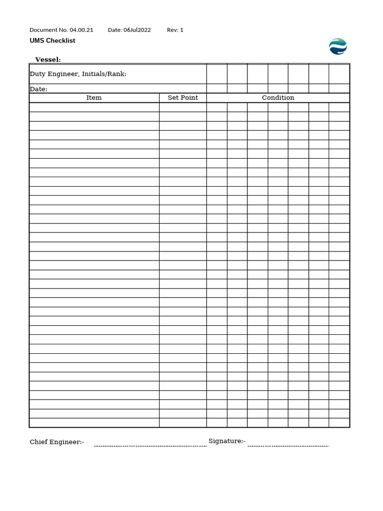 UMS Checklist for Vessels | PDF | Technology & Engineering