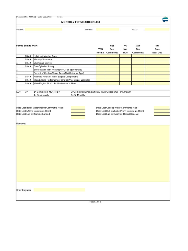 Monthly forms Checklist | PDF | Engines