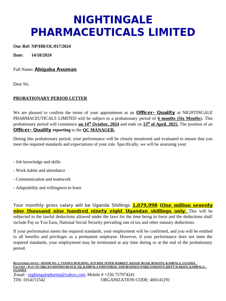 Probationary Period Confirmation Letter | PDF | Labor | Economies