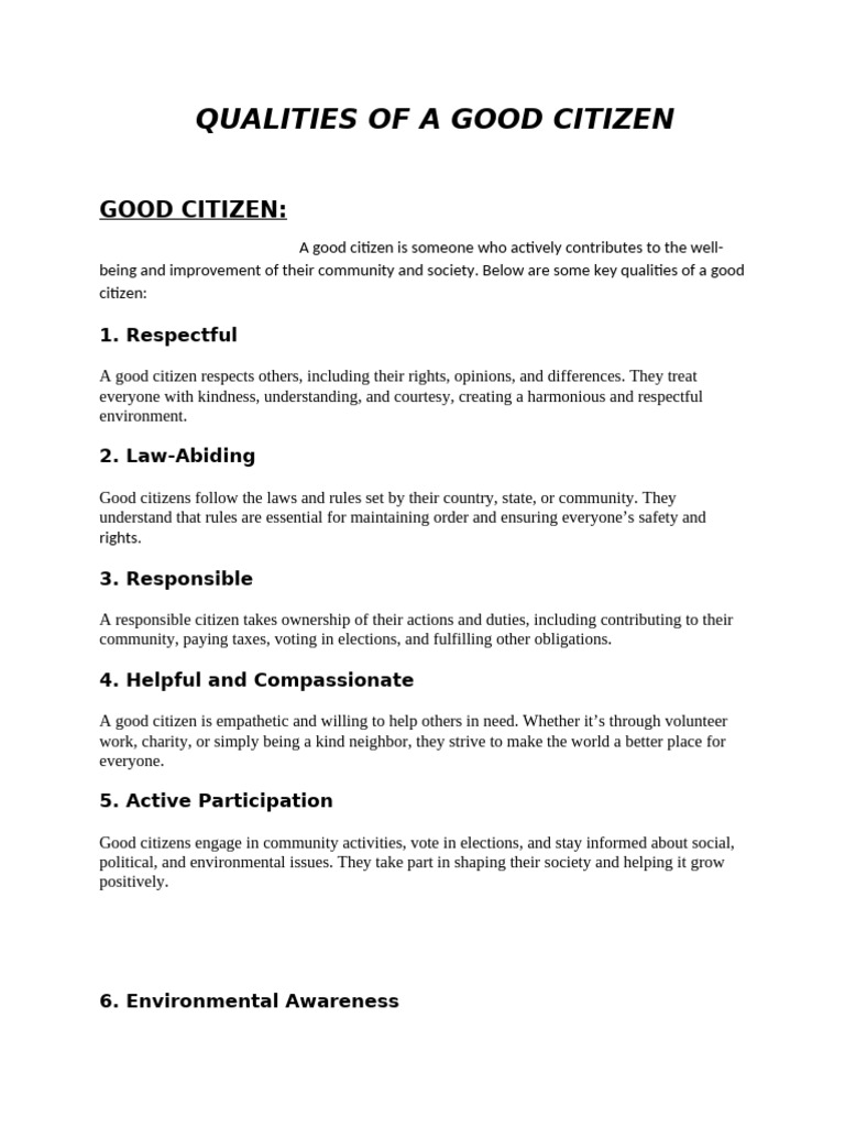 Qualities of A Good Citizen | PDF