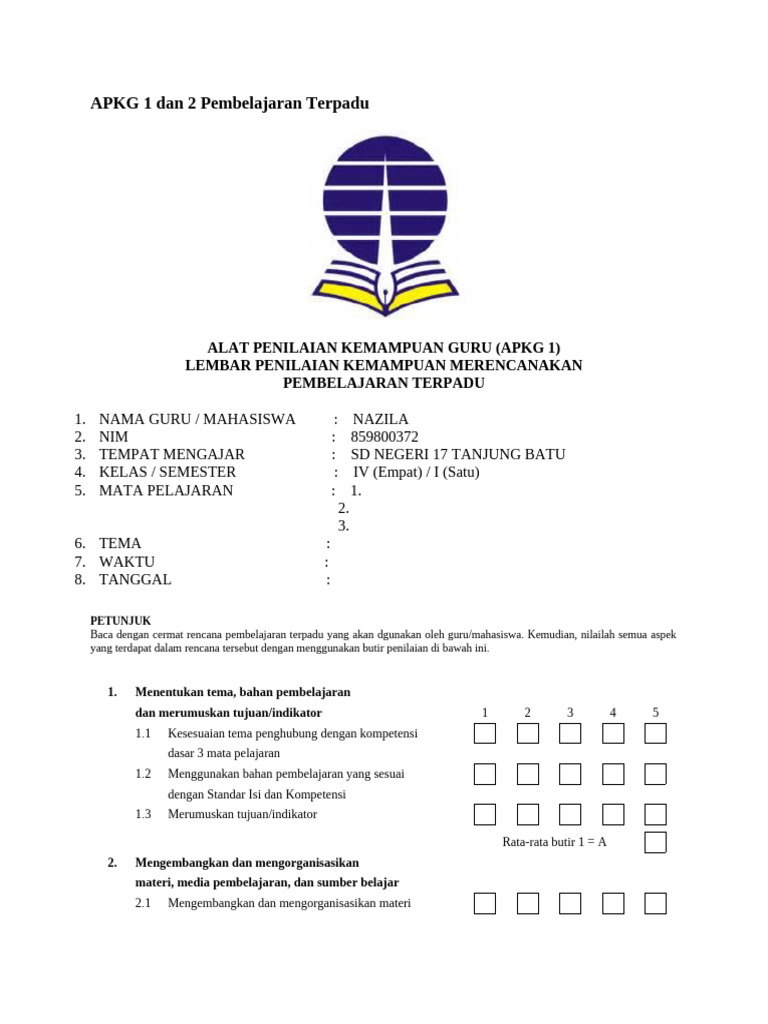 APKG 1 Dan 2 Pembelajaran Terpadu | PDF