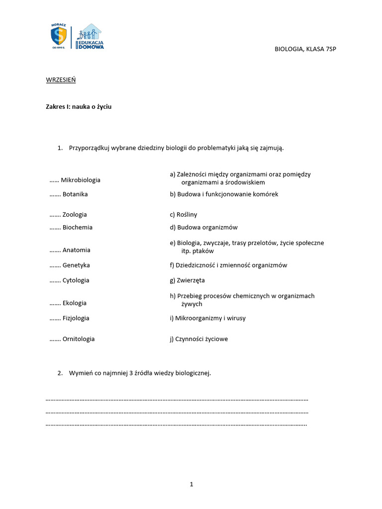 Biologia, Klasa 7Sp:: Nauka o Życiu | PDF