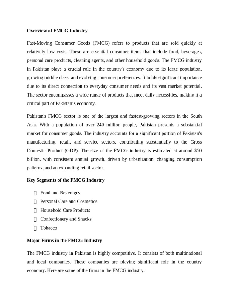 Overview of FMCG Industry | PDF | Pakistan | Economies