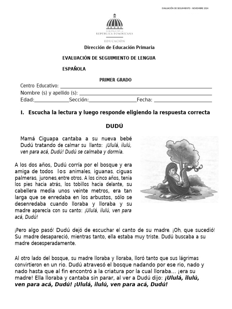 Evaluacion Formativa Primer Grado. Lengua Española | PDF
