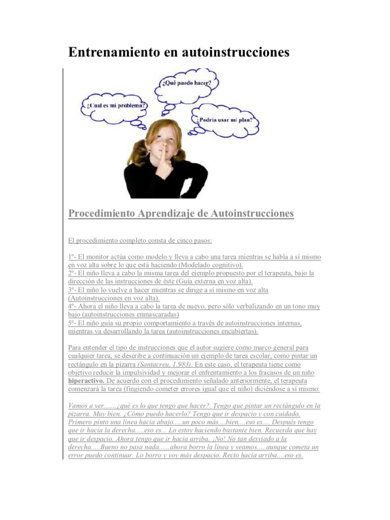 Entrenamiento en Autoinstrucciones | PDF | Ciencia cognitiva | Ciencias ...