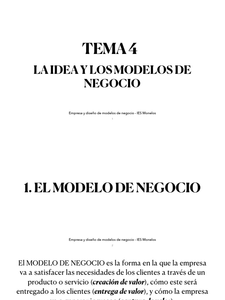 CLASSTema 4 La Idea y Los Modelos de Negocio | PDF | Aplicación movil | Modelo de negocio