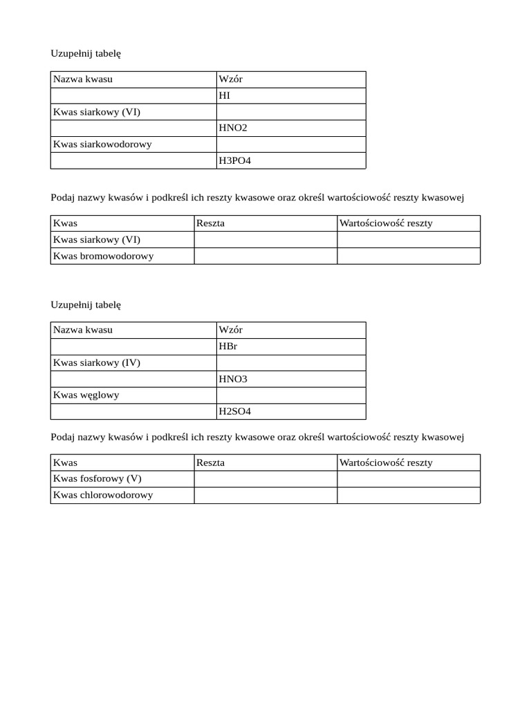 Chemmia Kwasy | PDF