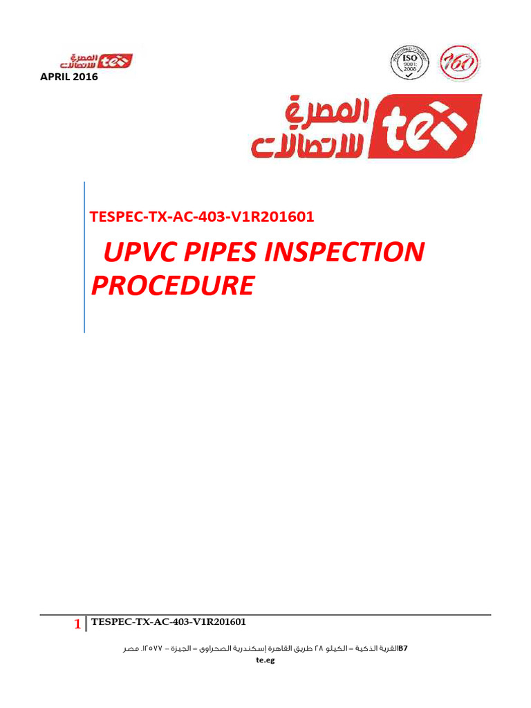 4.03 Upvc Pipes Inspection Procedure | PDF