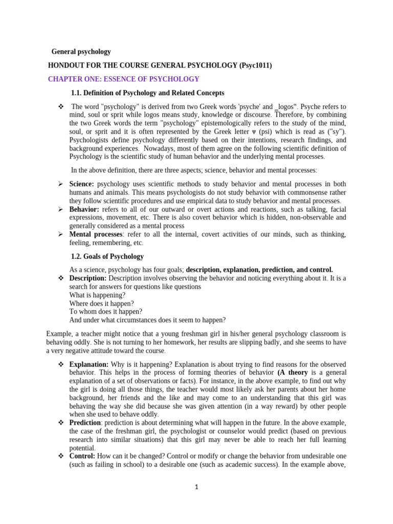 General Psychology Chapter 1 | PDF | Psychology | Mind