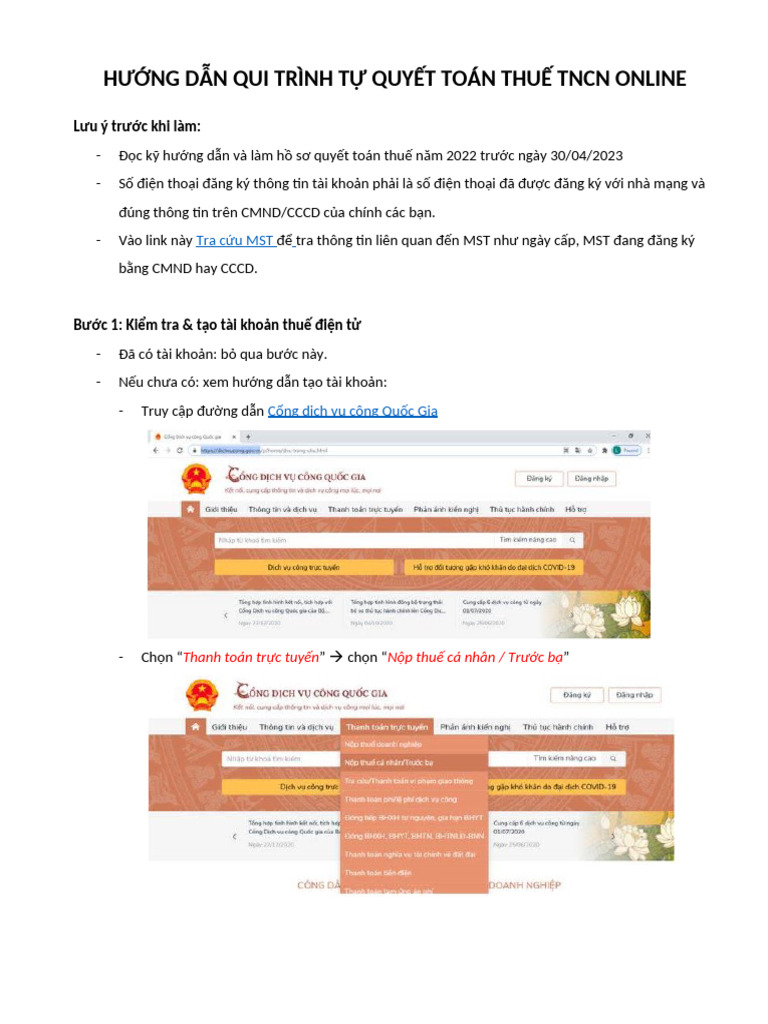 Qui Trình Tự Quyết Toán Thuế TNCN | PDF