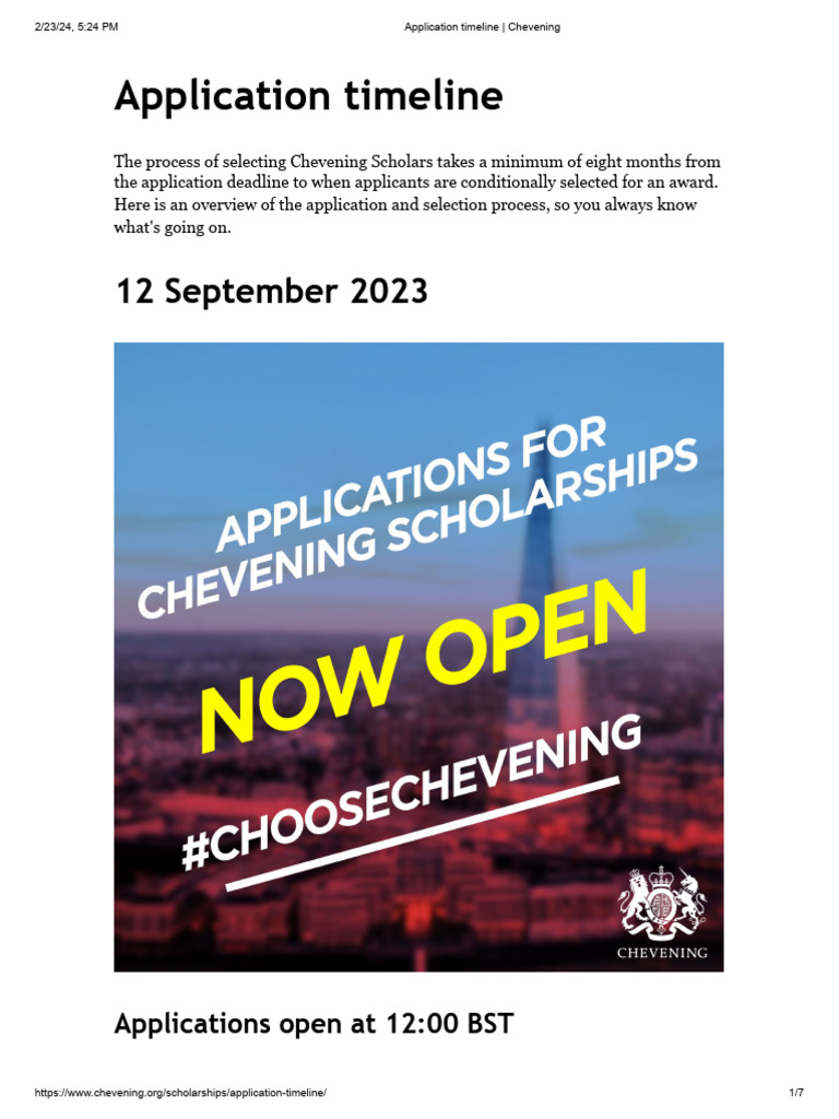Chevening Scholarship Application Timeline 2025 | PDF | Finance & Money ...