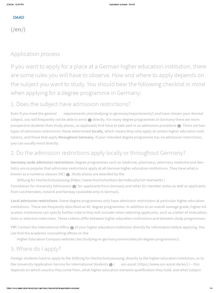 Application Process - DAAD | PDF | University And College Admission ...
