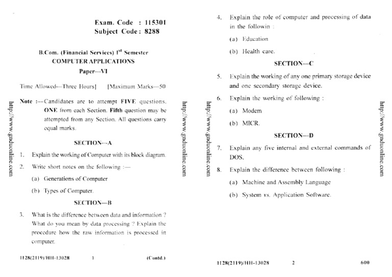 Bcom 1 Sem Fs Computer Applications 8288 Dec 2019 | PDF