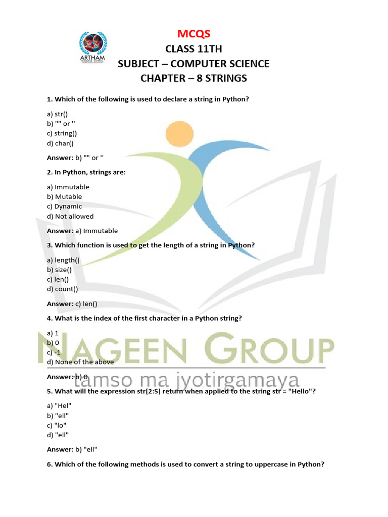Class 11th Mcqs Computer Science Chap 8 | PDF | String (Computer Science)