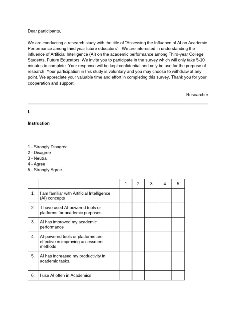 Survey Questionnaire - AI Influence | PDF | Artificial Intelligence ...
