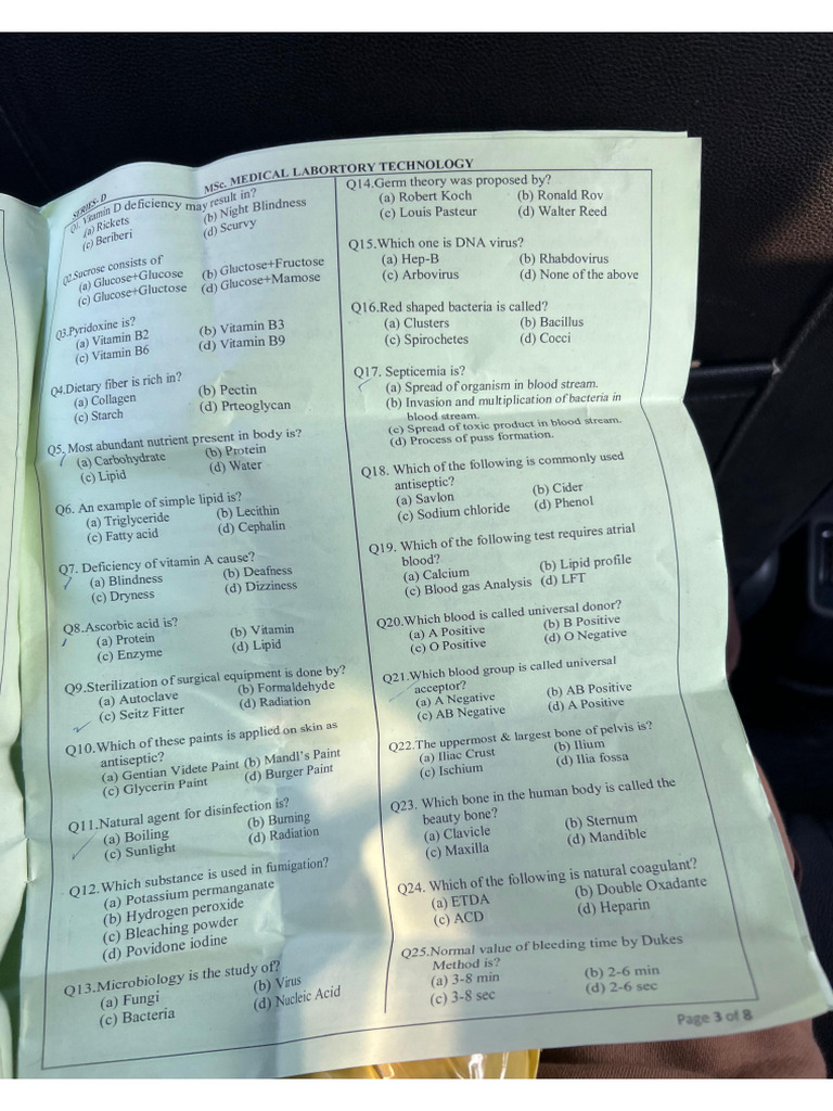 MLT Exam Preparation MCQs | PDF