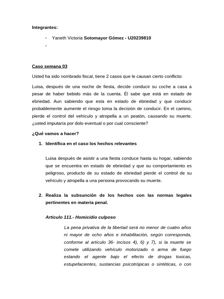 Caso Semana 3 - Dolo Eventual o Culpa Consciente | PDF | Justicia ...