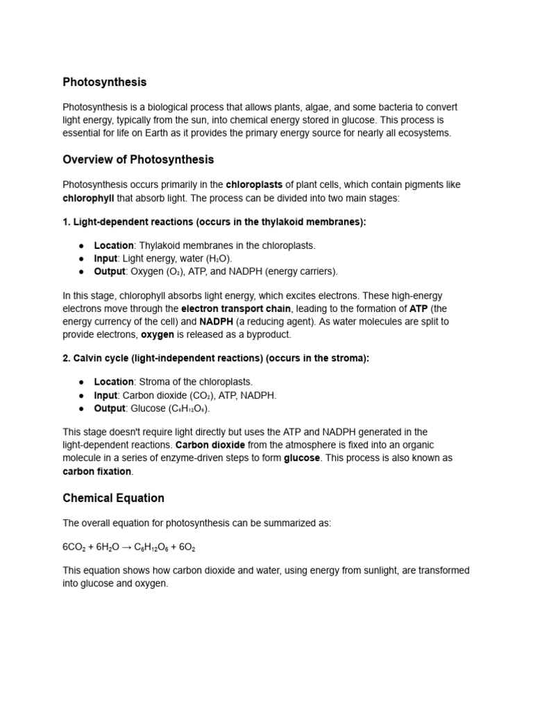 Photosynthesis Notes | PDF | Photosynthesis | Chloroplast