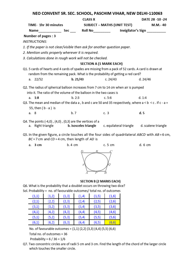 X UT 3 MATHS ans | PDF