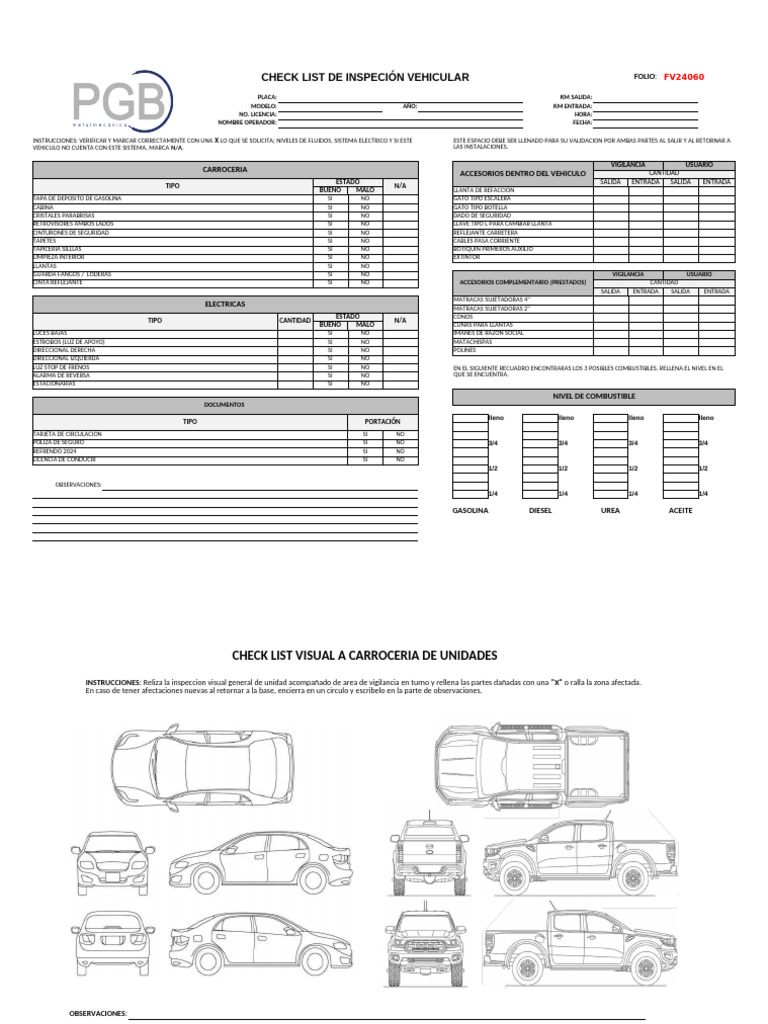 Check List de Inspección Vehicular | PDF | Vehículo de motor | Vehículos