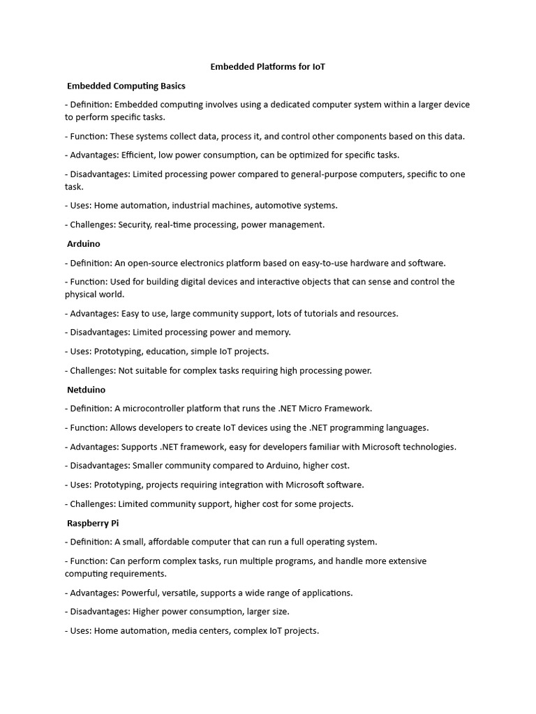 Unit 2 Embedded Platforms For IoT | PDF | Embedded System | Internet Of ...