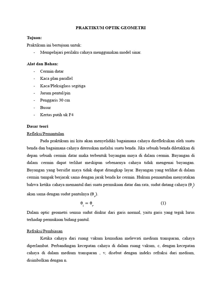 Praktikum Optik Geometri: Refleksi dan Refraksi | PDF