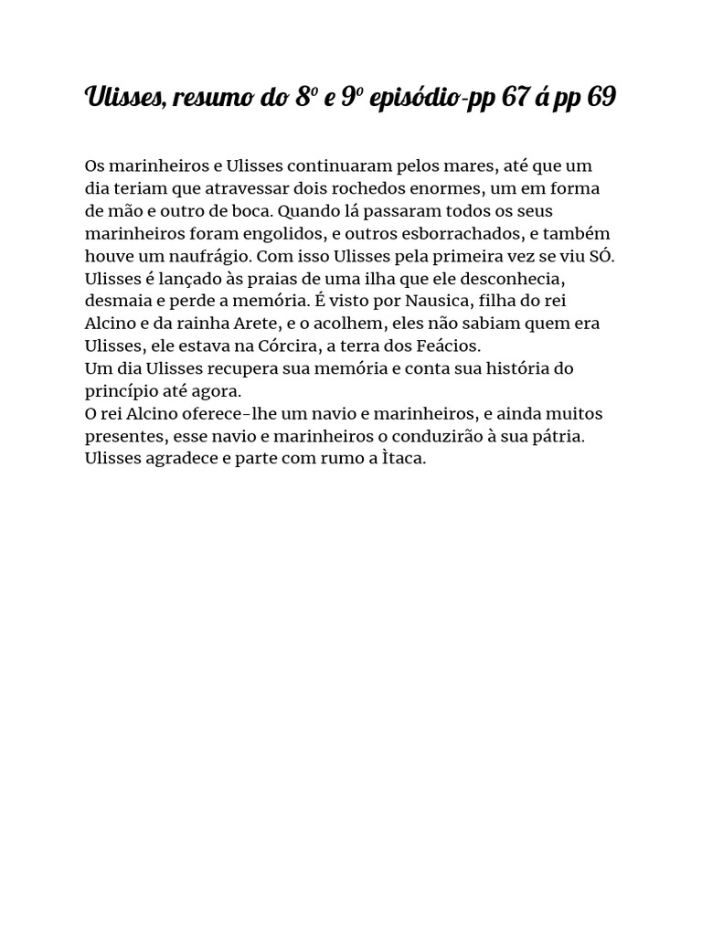 Ulisses, Resumo Do 8° e 9° Episódio-Maria Leonor-N°18-6.°4 | PDF | História
