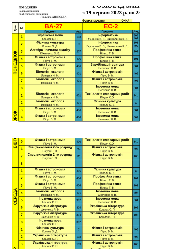 31 - розклад Уроків з 19-06-2023 | PDF