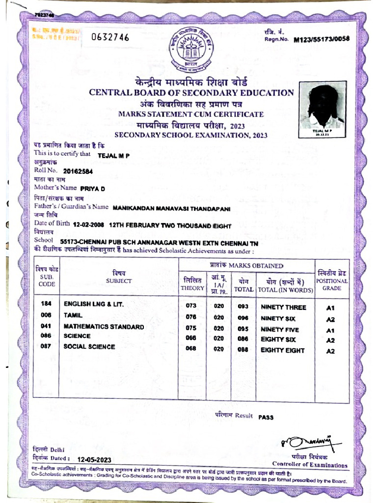 Class X Certificate | PDF