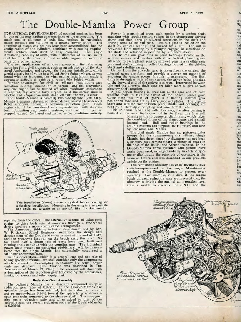 Gannet Double Mamba Aeroplane Article 1949 | PDF | Gear | Engines