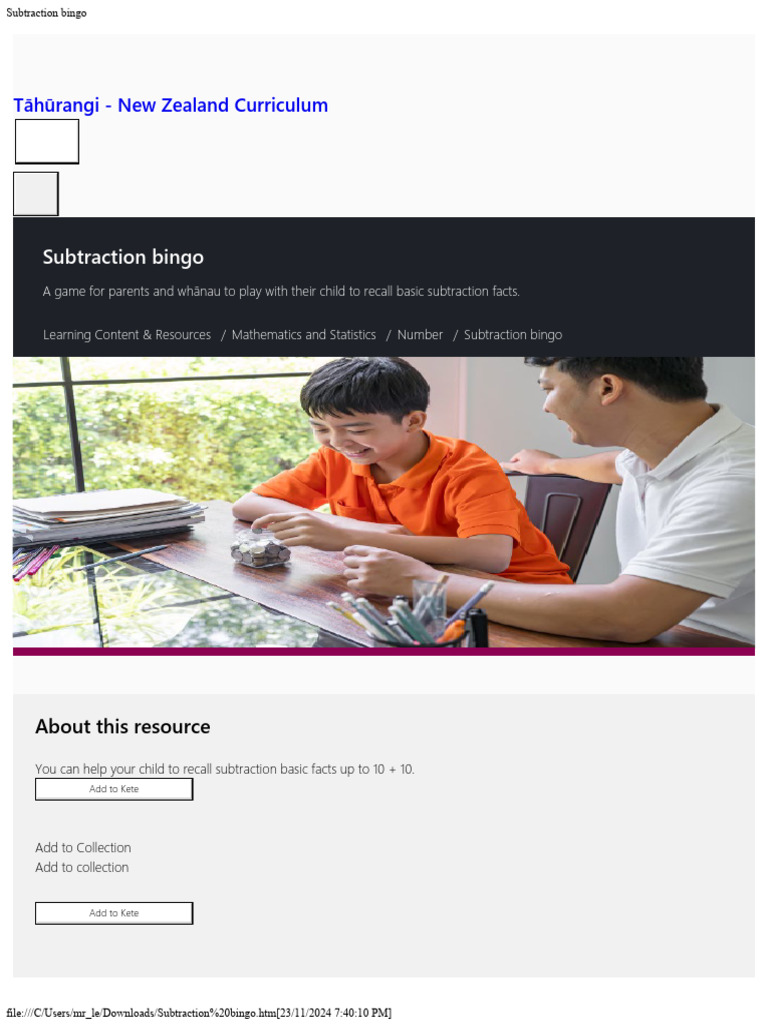 Subtraction Bingo | PDF | Māori | New Zealand