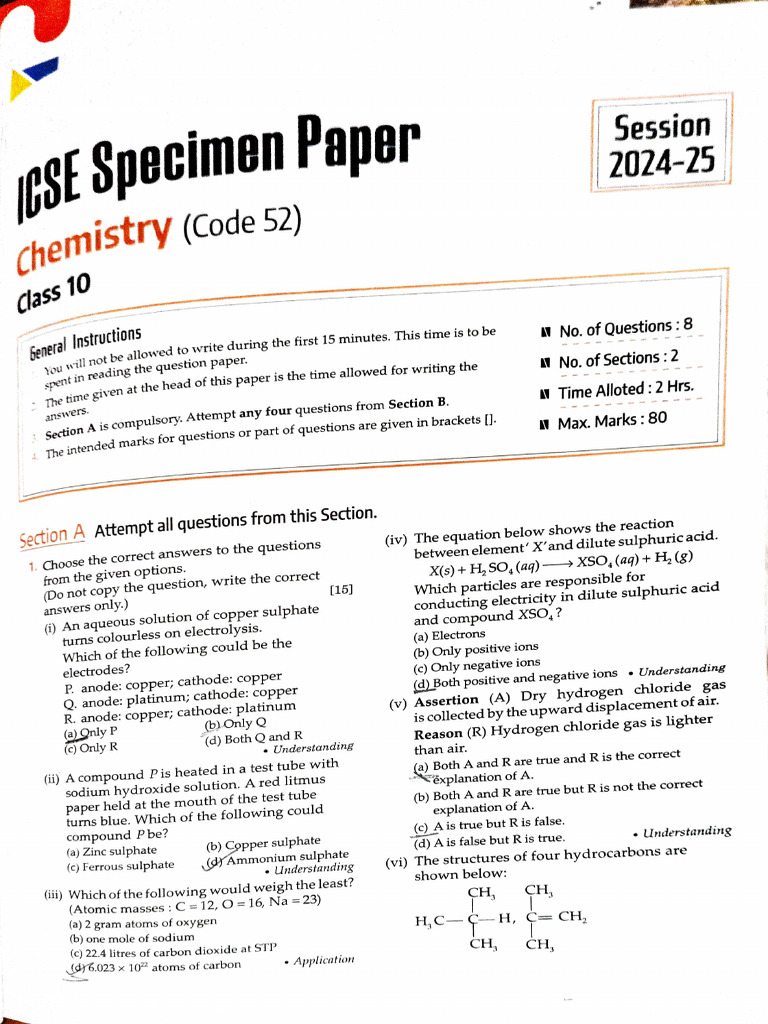 Arihant Chemistry Class 10th Sample Paper 2025 | PDF | Sodium | Oxide