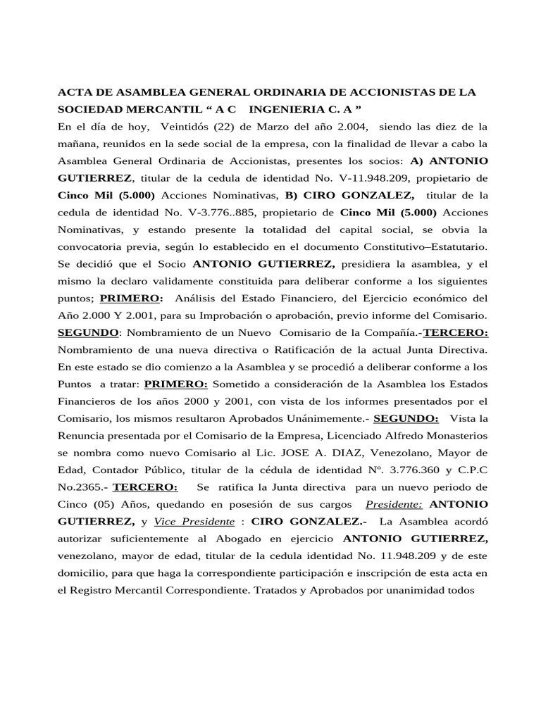 Acta de Asamblea Ordinaria AC | PDF | Gobierno