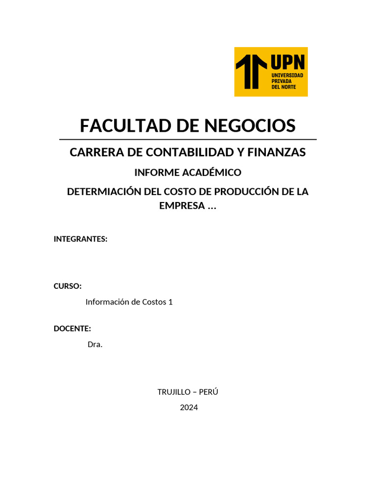 Informe Final-Costos 1 - Modelo | PDF | Business | Costo