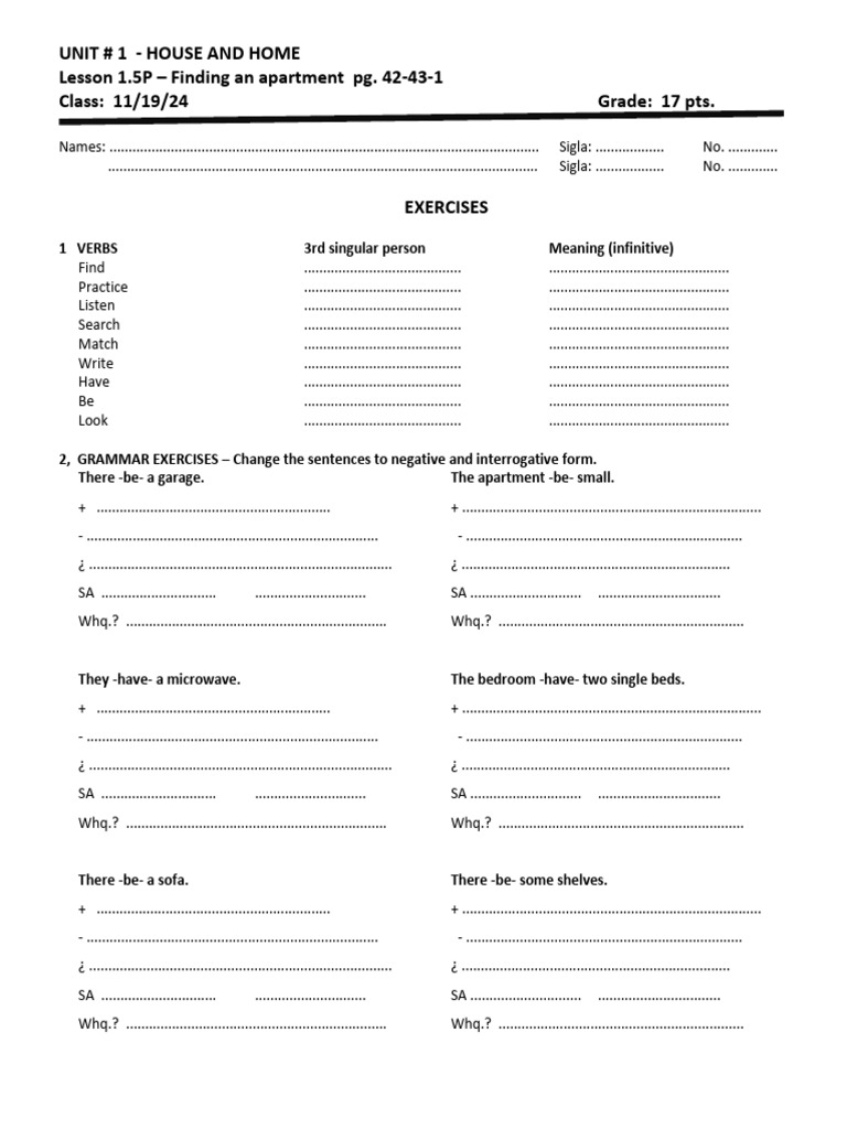 Lesson 1.5P Finding An Apartment - Pg. 42-43-1 | PDF | Morphology ...