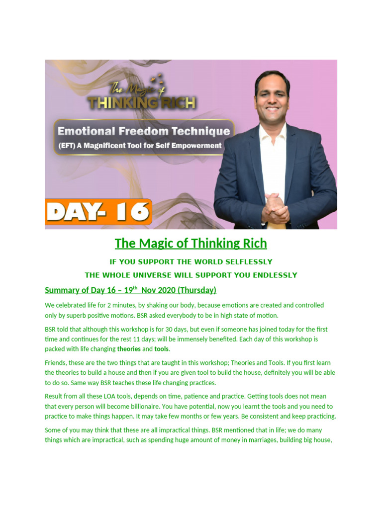 The Magic of Thinking Rich - Summary of Day 16 English | PDF ...