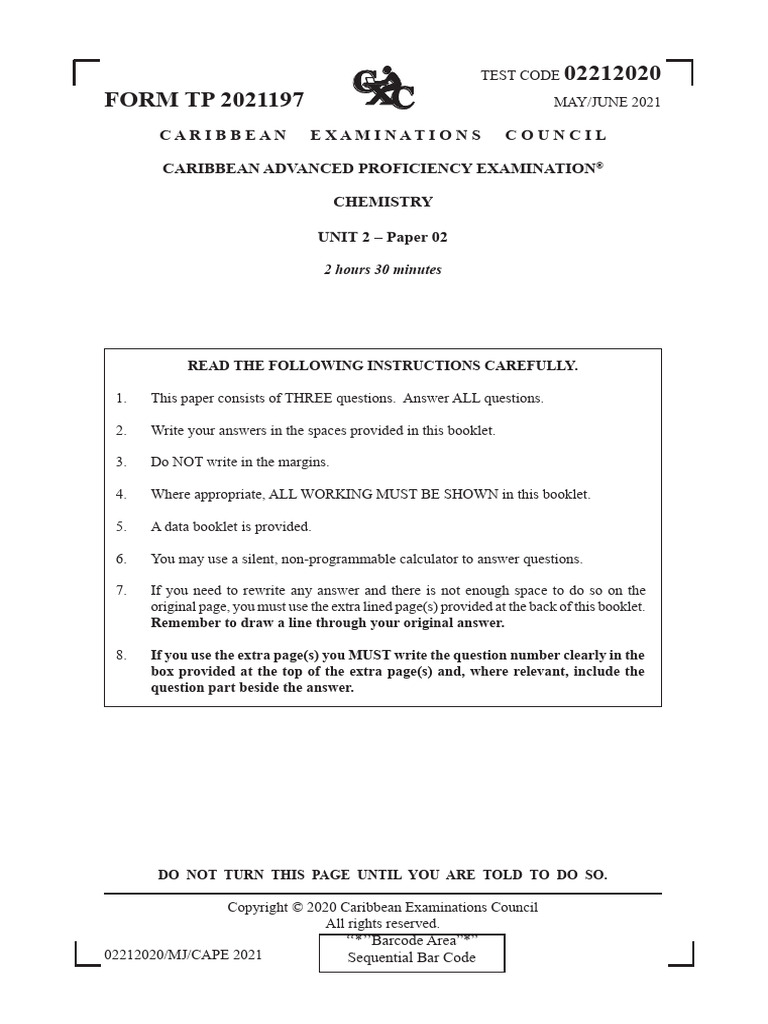 CAPE Chemistry U2 P2 2021 | PDF | Acid | Chemical Reactions